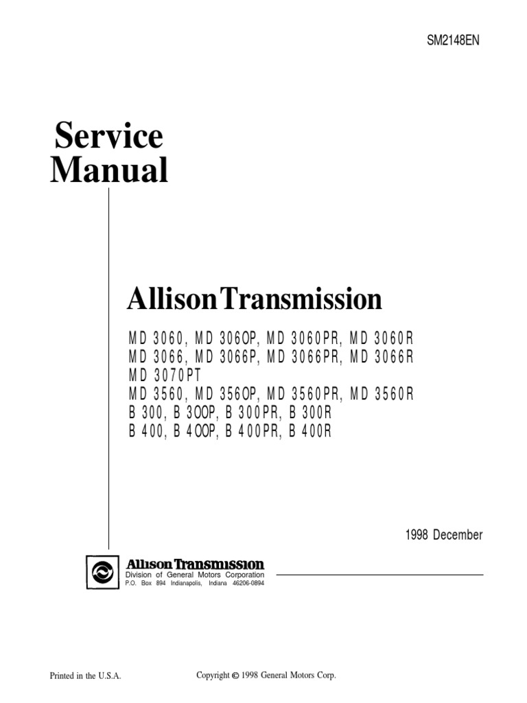 Service Manual: Allison Transmission | PDF | Transmission (Mechanics ...