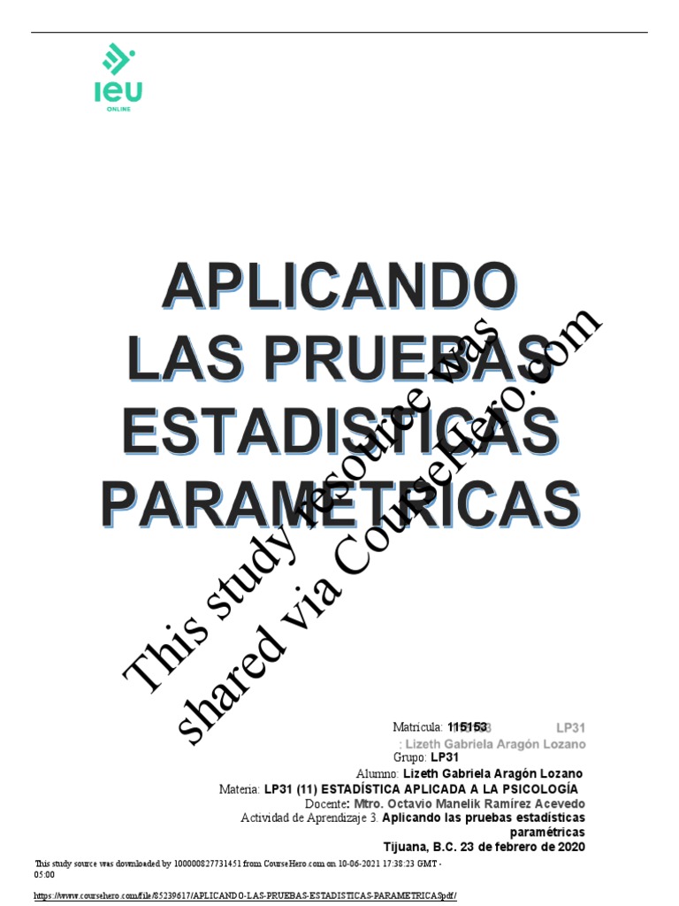 Aplicando Las Pruebas Estadisticas Parametricas PDF | PDF | Hipótesis ...