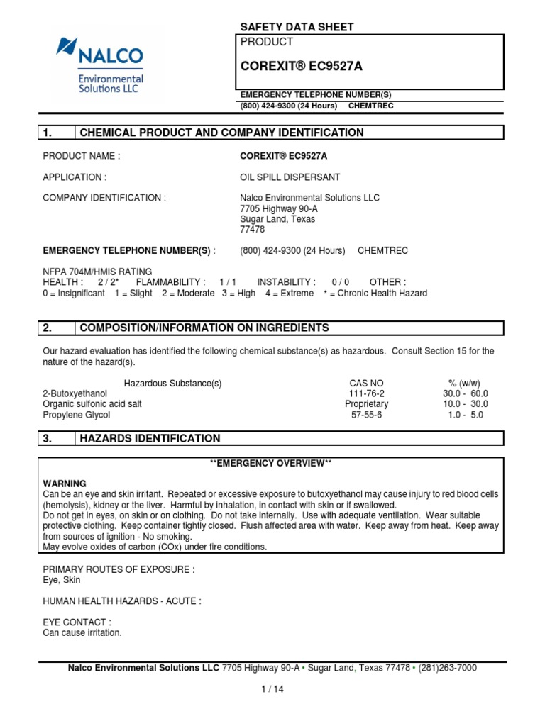 Hoja de Seguridad Corexit 9527 | PDF | Toxicity | Carcinogen