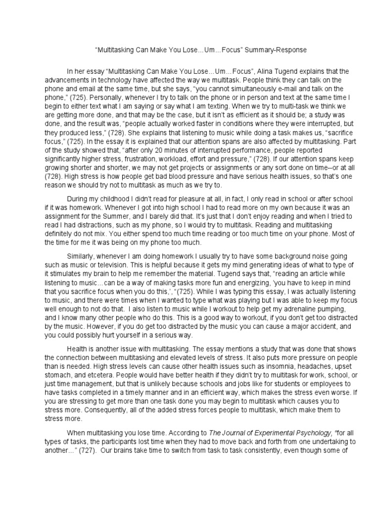 Summary and Response Essay Three | PDF | Neuropsychological Assessment ...