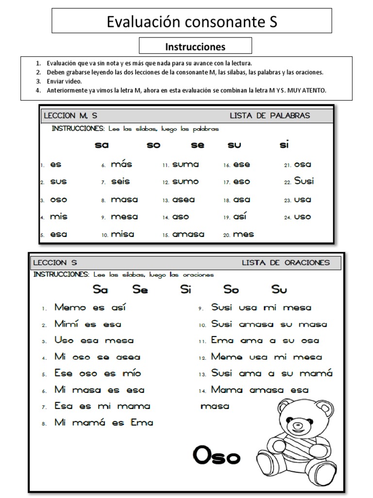 Evaluación Letra S | PDF