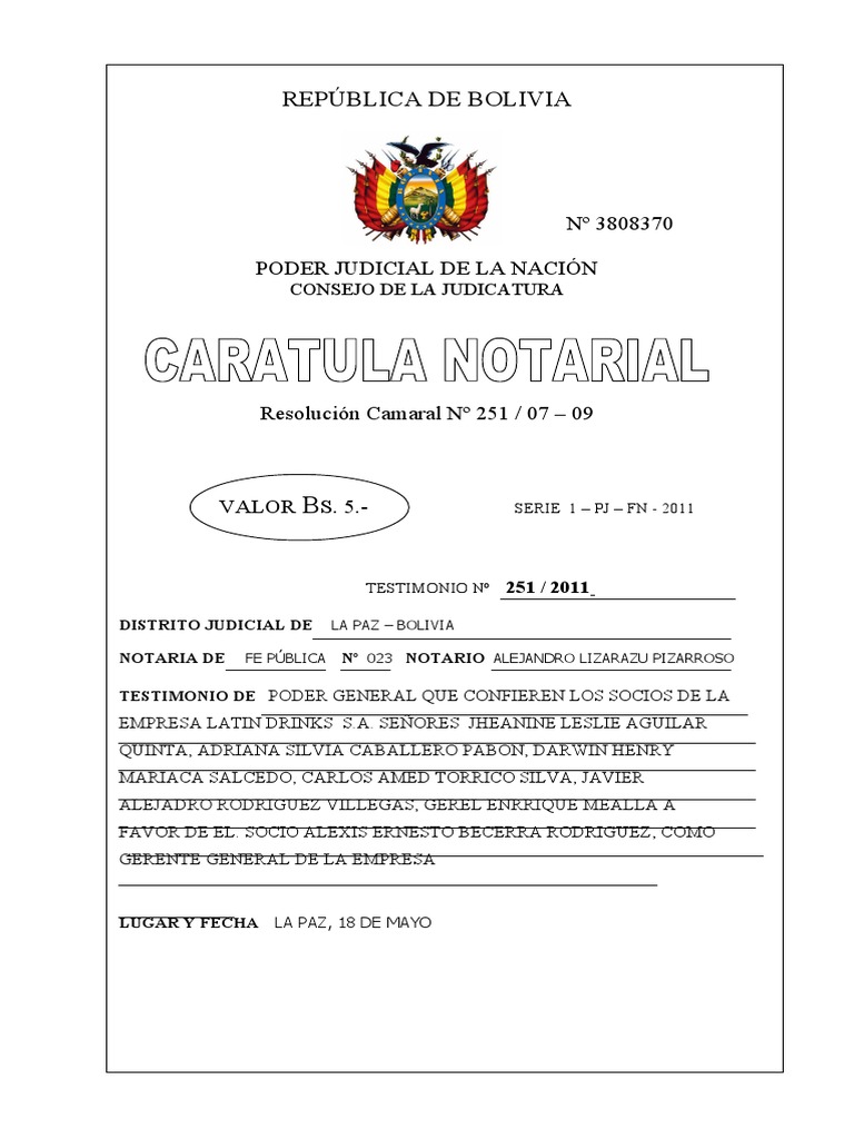 Caratula Notarial Poder General | PDF
