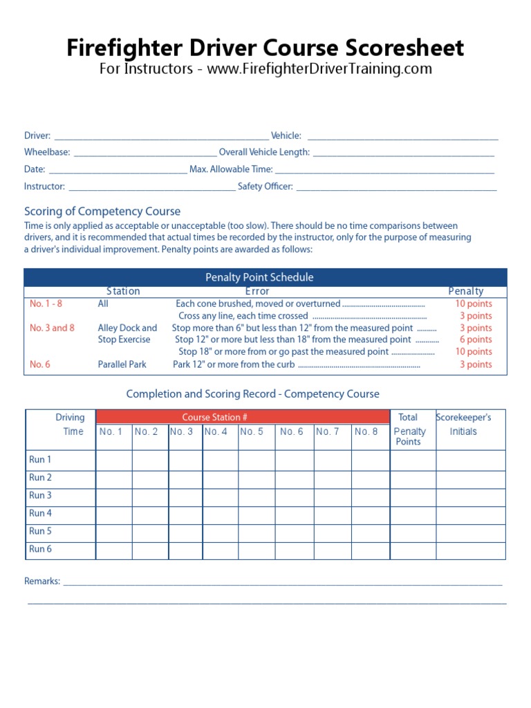 Firefighter Driver Score Sheet | PDF | Transportation Engineering | Driving