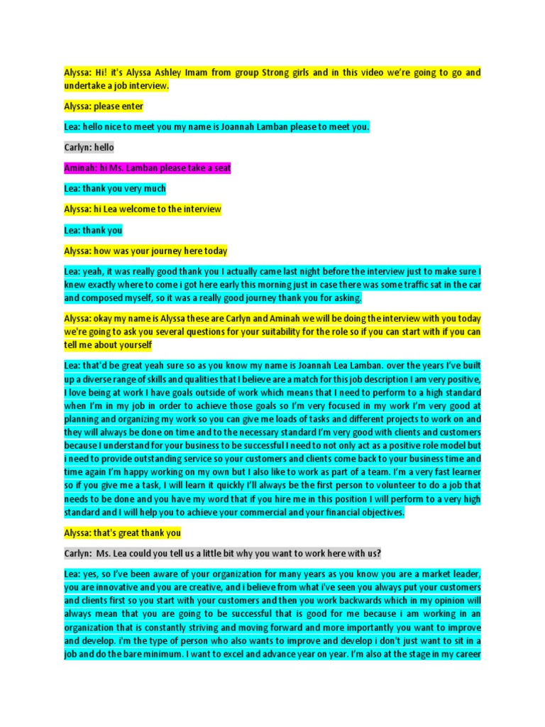 Job Interview Role Play | Download Free PDF | Experience | Goal