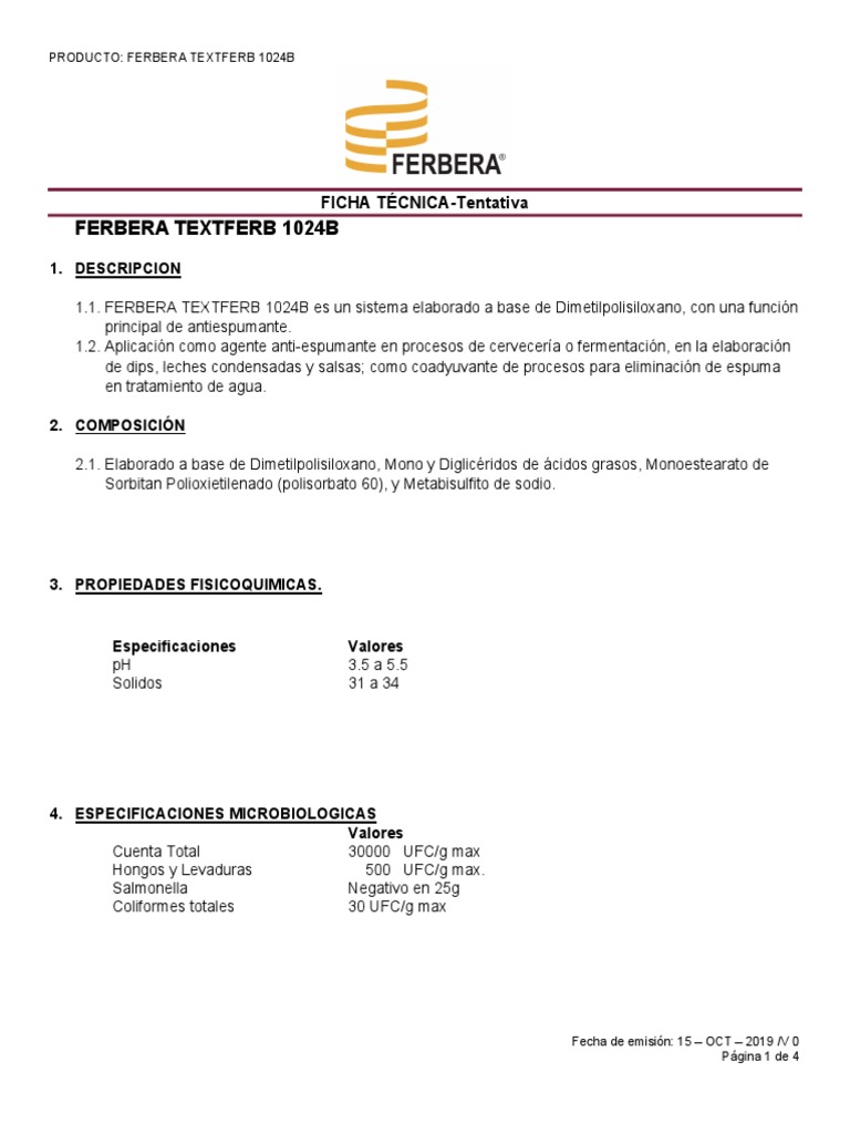 TDS Ferbera Texferb1024b V4 | PDF | Alimentos | Comida y bebida