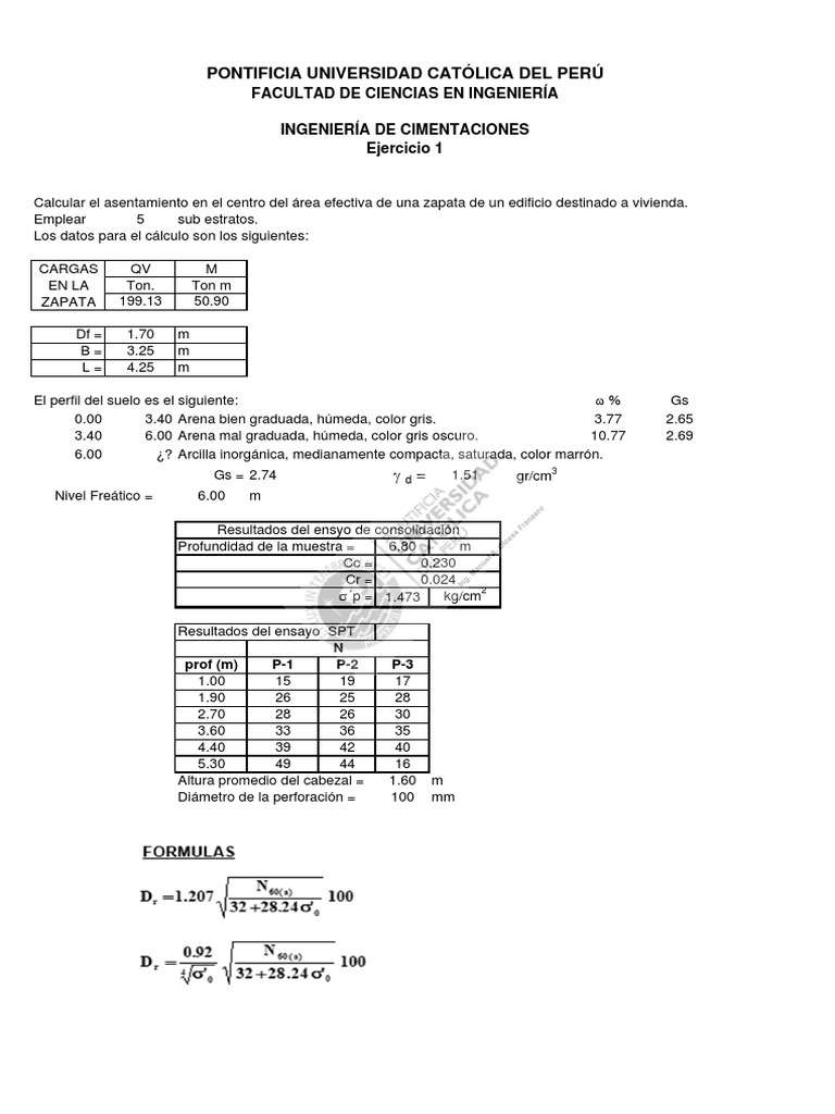 Ejercicio 1 Asentamiento en Suelos Granulares y Cohesivos 2020-1 | PDF | Materiales naturales ...