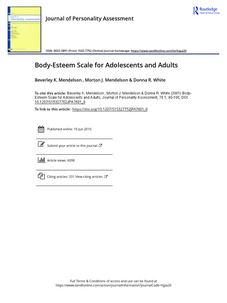 Body-Esteem Scale For Adolescents and Adults: Journal of Personality ...