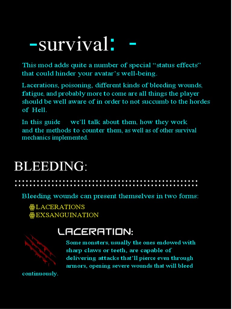 SURVIVAL and Status Effects | PDF | Wound | Clinical Medicine