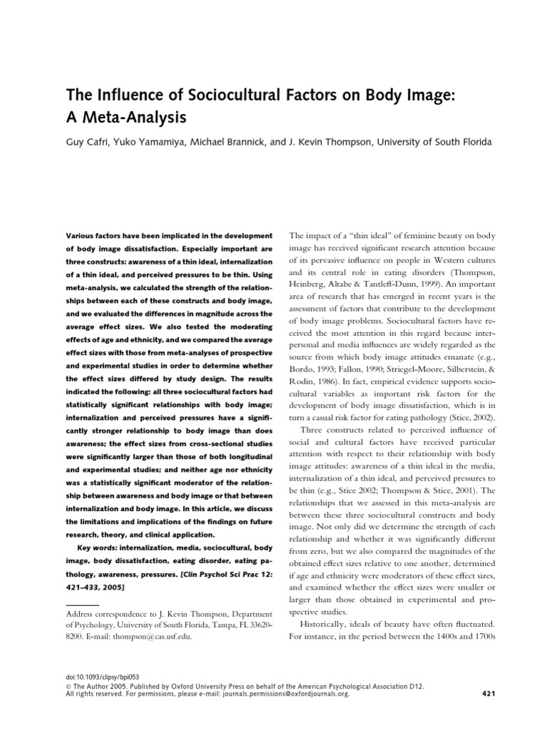 The Influence of Sociocultural Factors On Body Image: A Meta-Analysis ...