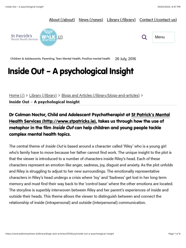 Inside Out - A Psychological Insight | PDF | Emotions | Experience