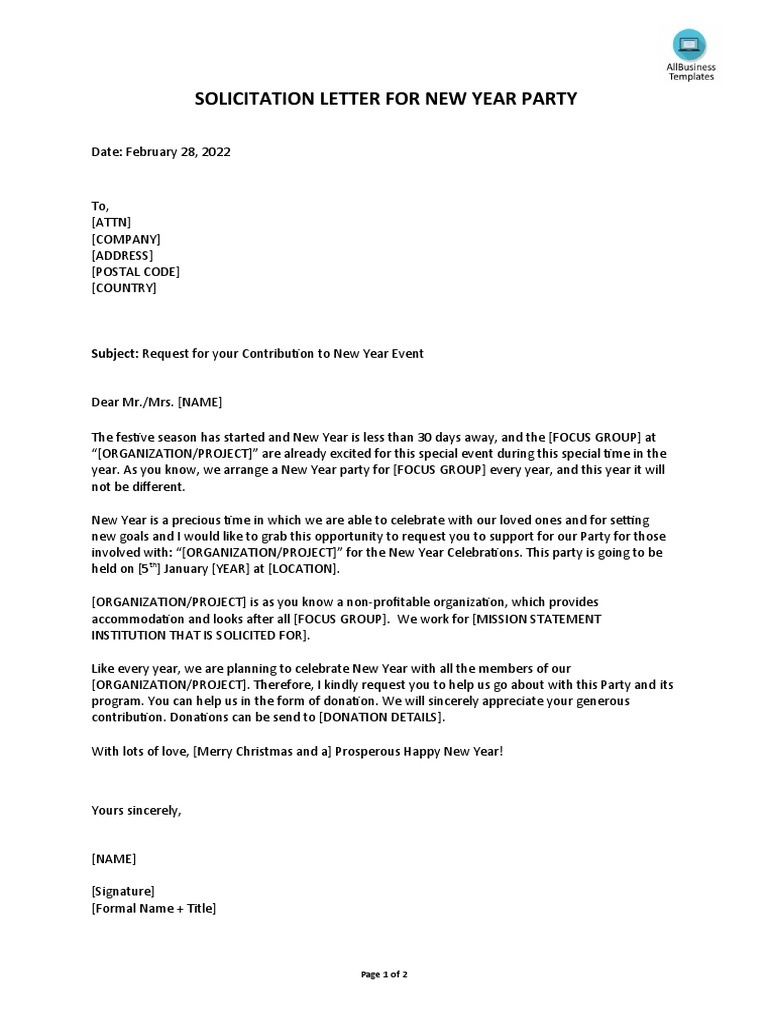 New Year Party Donation Request Letter | PDF