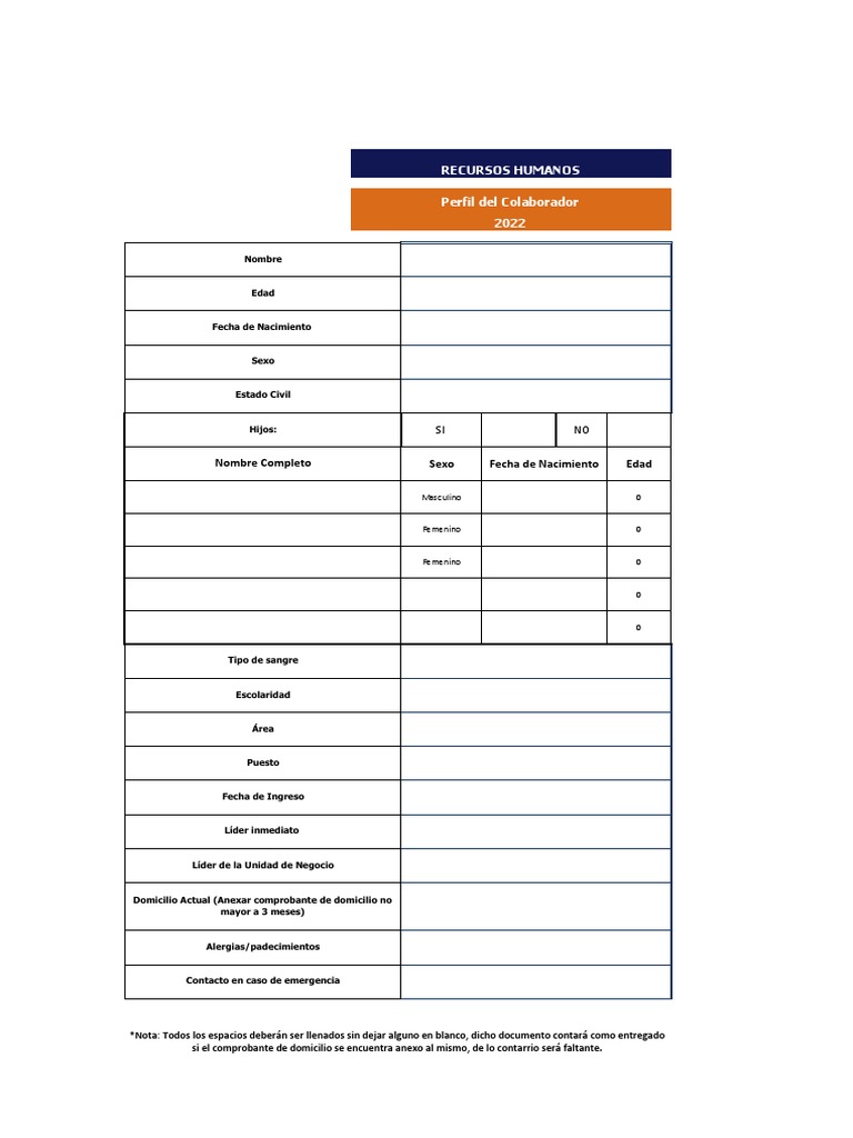 Formato Perfil Del Colaborador 2022 | PDF