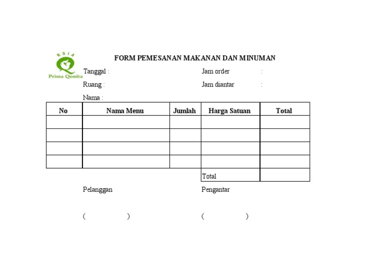 Form Pemesanan Makanan Dan Minuman | PDF