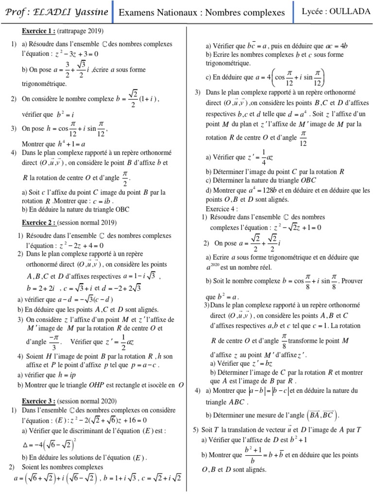 Examens Complexe | PDF | Nombre complexe | Géométrie euclidienne