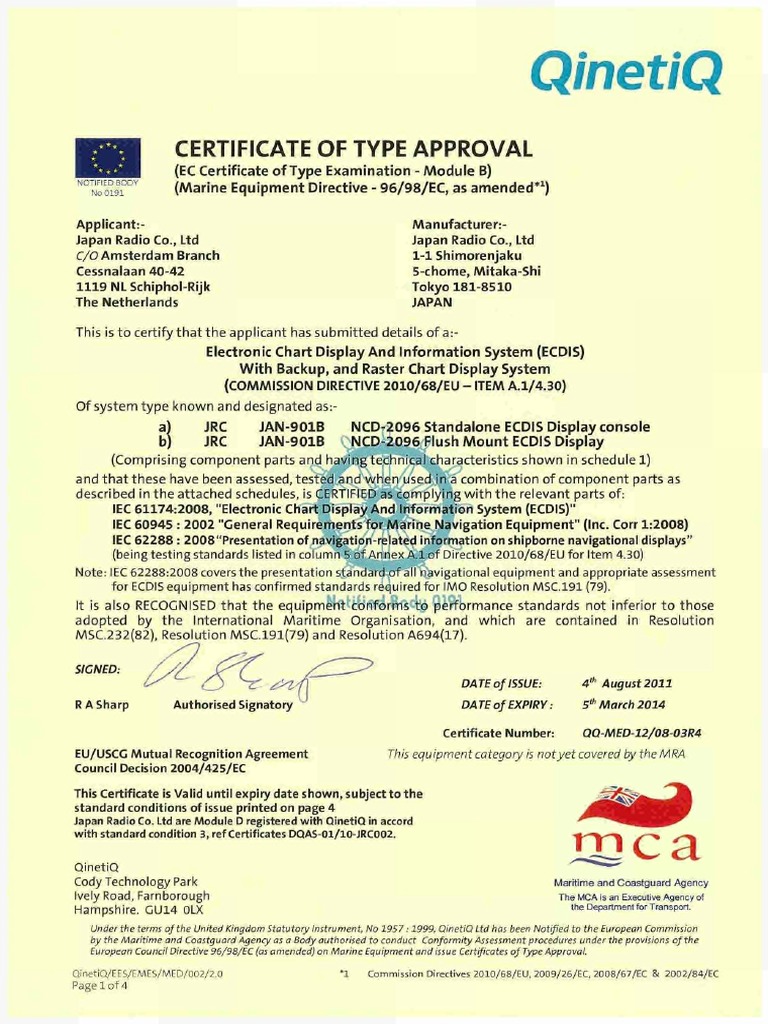 Qinetiq: Certificate of Type Approval | PDF | Electrical Engineering