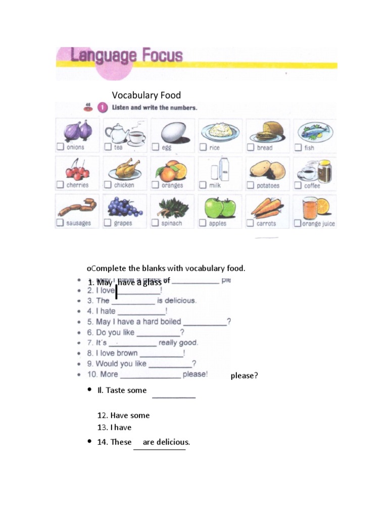 Vocabulary Food: Ocomplete The Blanks With Vocabulary Food. 1. May Have ...