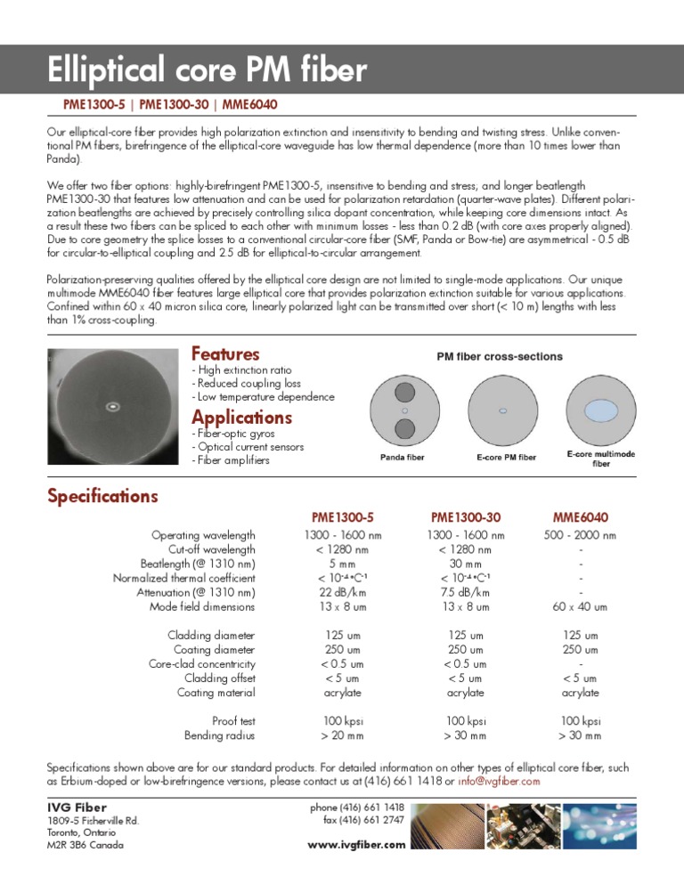 Elliptical Core PM Fiber Specifications | PDF | Optical Fiber | Optics