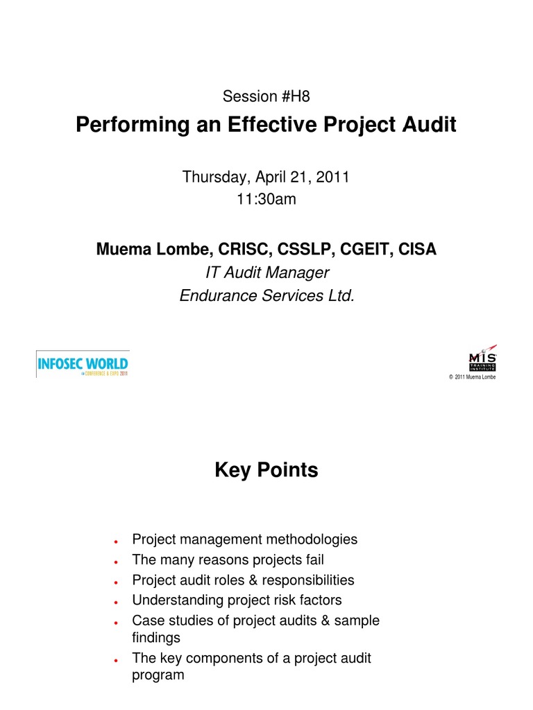 Performing An Effective Project Audit by Muema Lombe, 2011 | PDF ...