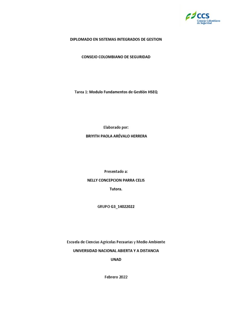 Tarea Modulo 1 - Fundamentos HSEQ | PDF | Calidad (comercial) | Gestión de la calidad