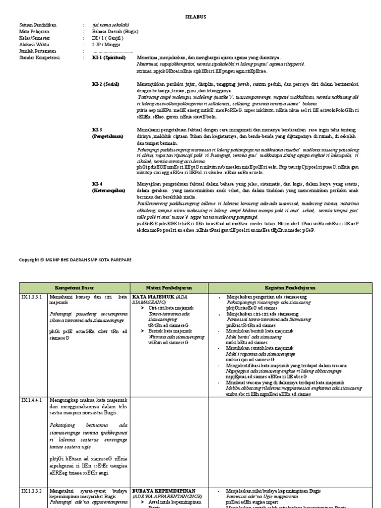 Silabus BHS Daerah KLS Ix SMP | PDF