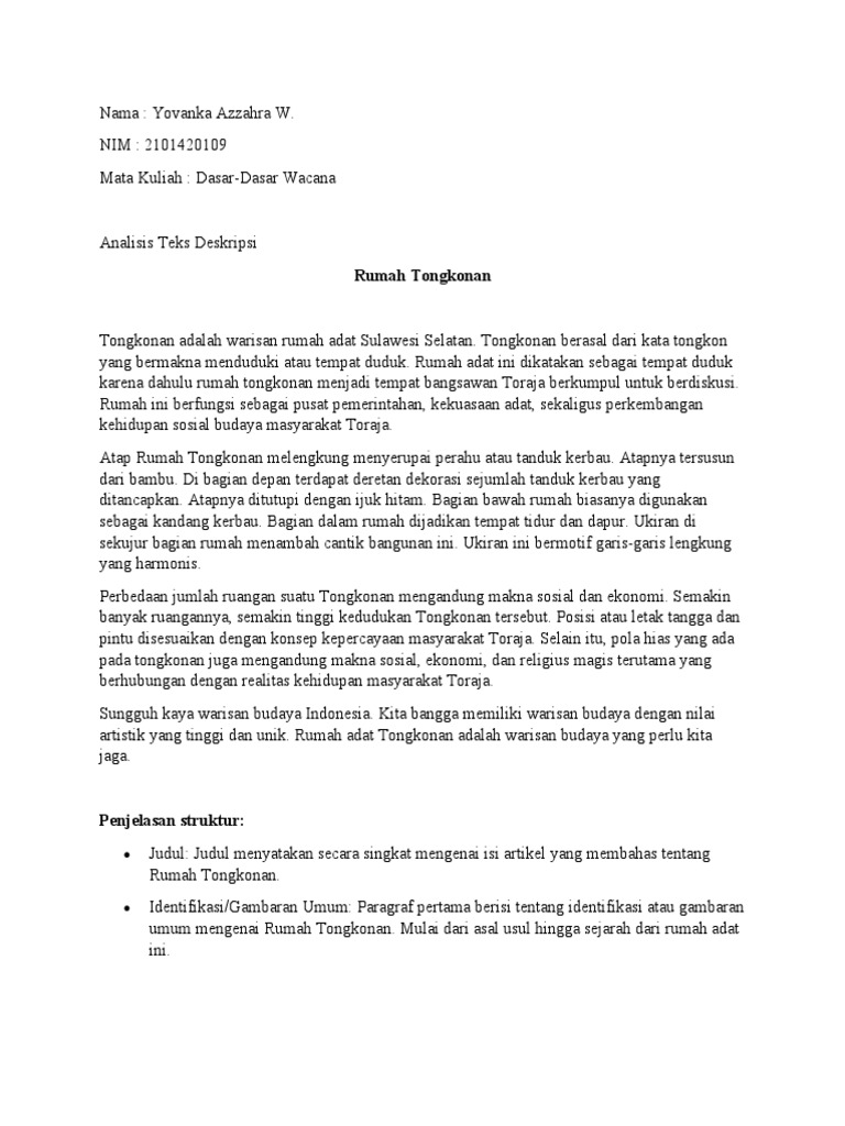 Yovanka Azzahra W - DDW - Fitur Dan Kebahasaan Teks Deskripsi | PDF