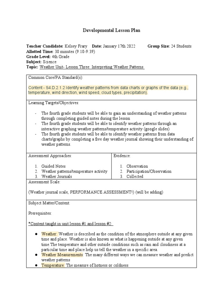Updated Weather Unit - Lesson Three Interpreting Weather Patterns | PDF ...