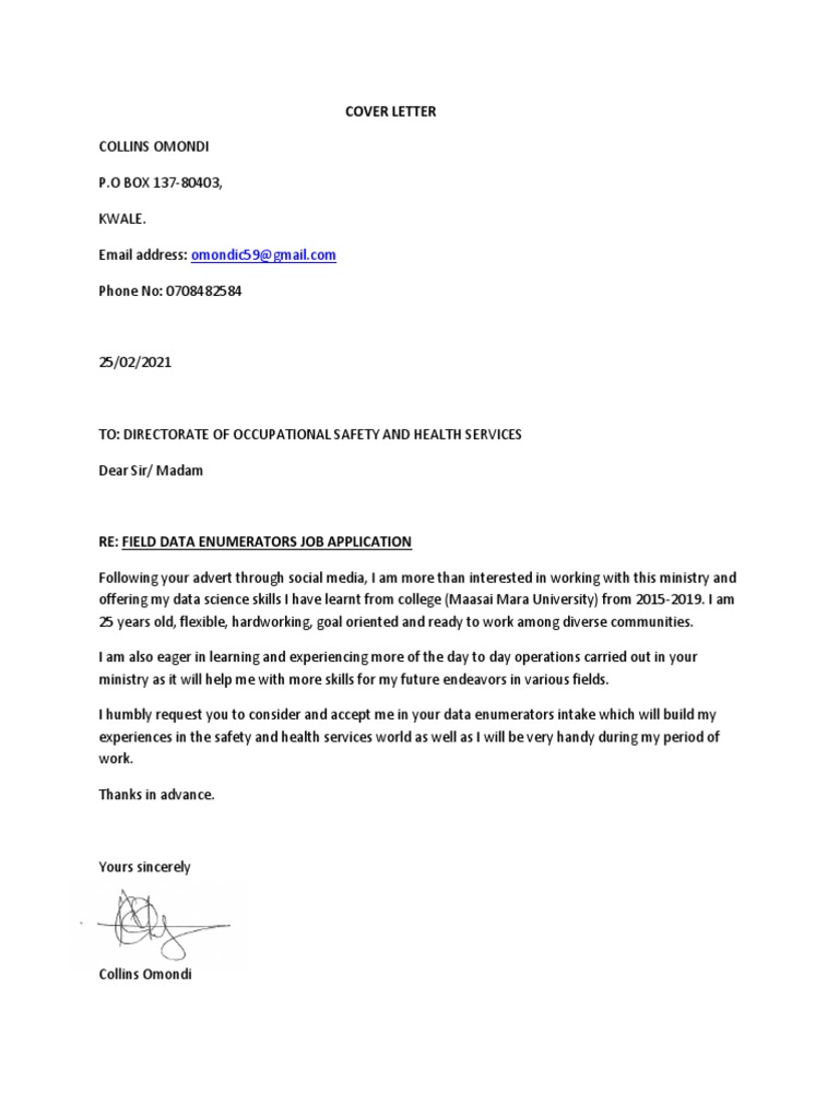 Data Enumerators Cover Letter | PDF