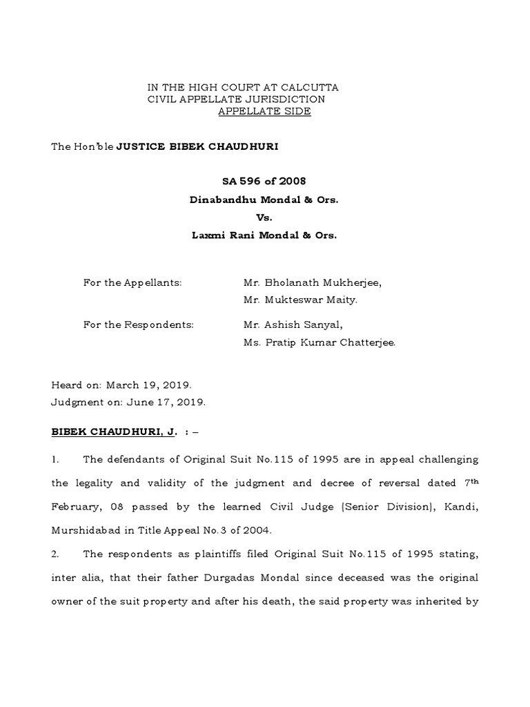 Dinabandhu Mondal Ors V Laxmi Rani Mondal Ors | PDF | Lawsuit | Burden Of Proof (Law)