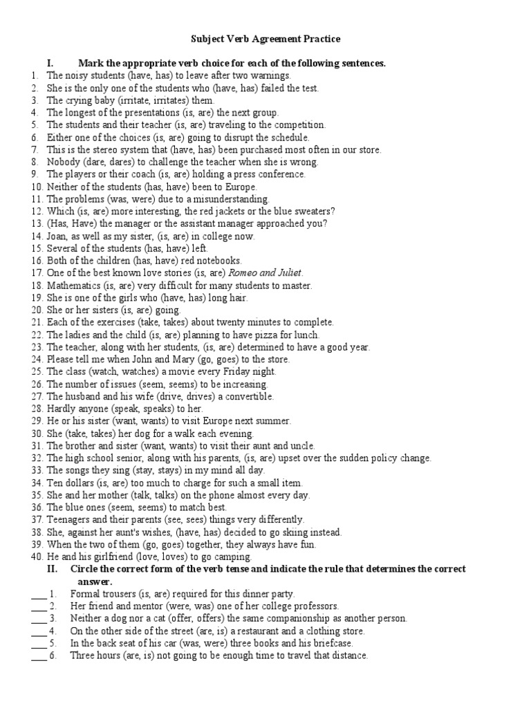 Subject-Verb Agreement Exercises | PDF | Test (Assessment)