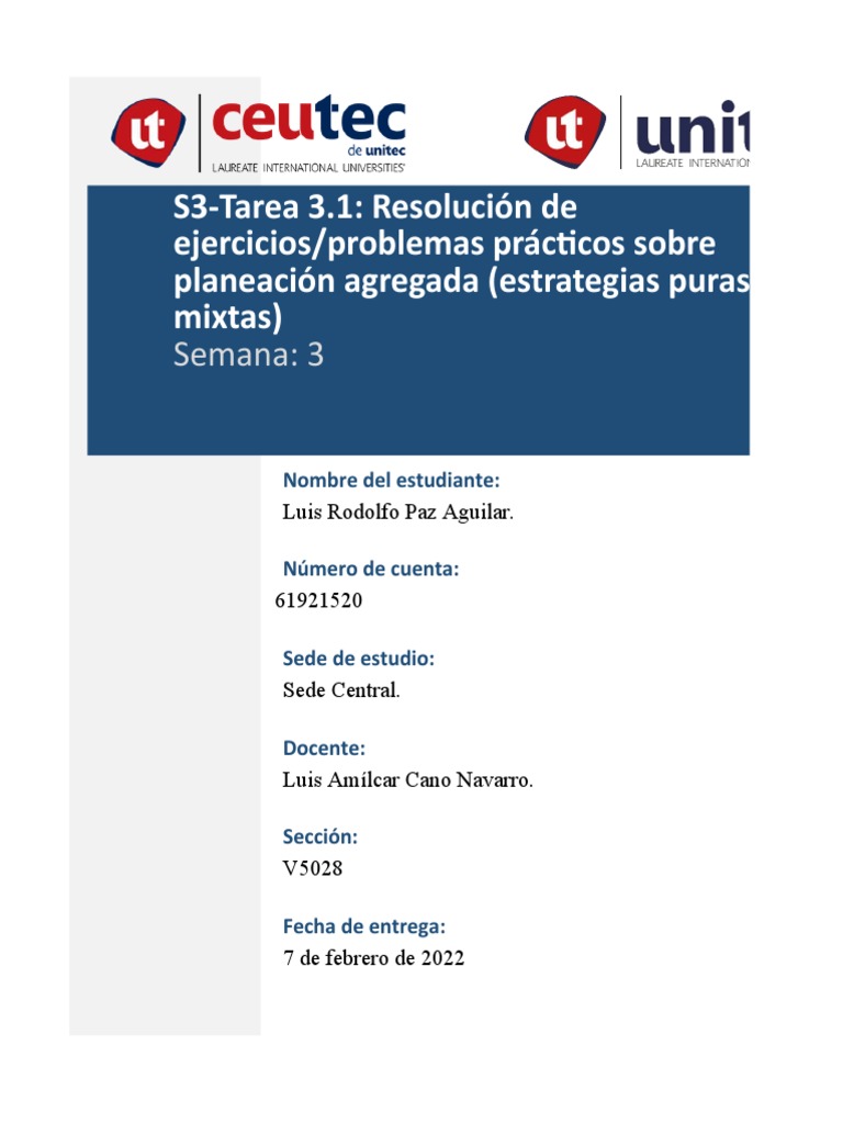 S3-Tarea 3.1 Resolución de Ejerciciosproblemas Prácticos Sobre Planeación Agregada (Estrategias ...