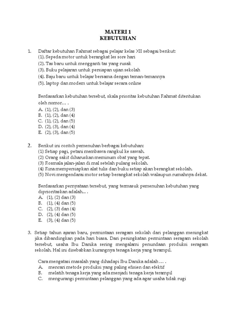 Bank Soal Ekonomi Kelas X SMT - Ganjil | PDF | Karier & Perkembangan