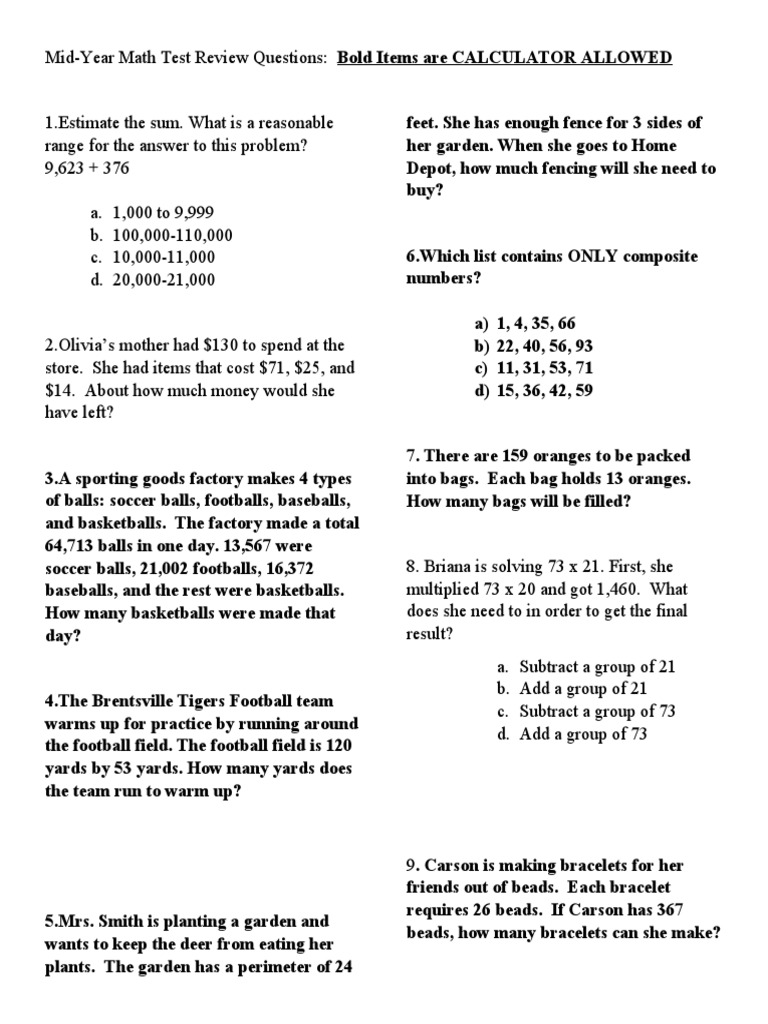 Mid Year Math Review | PDF | Length | Area