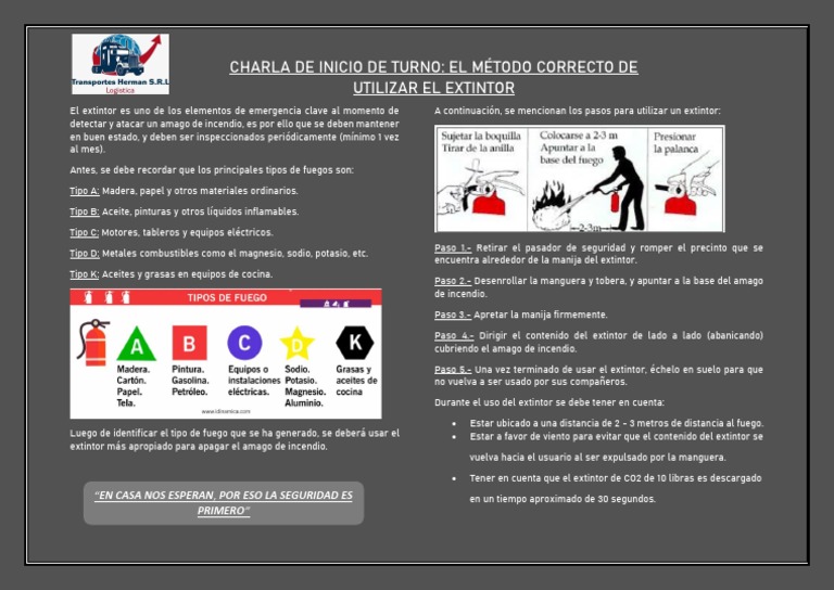 Charla de Inicio de Turno Uso Correcto de Extintor | PDF