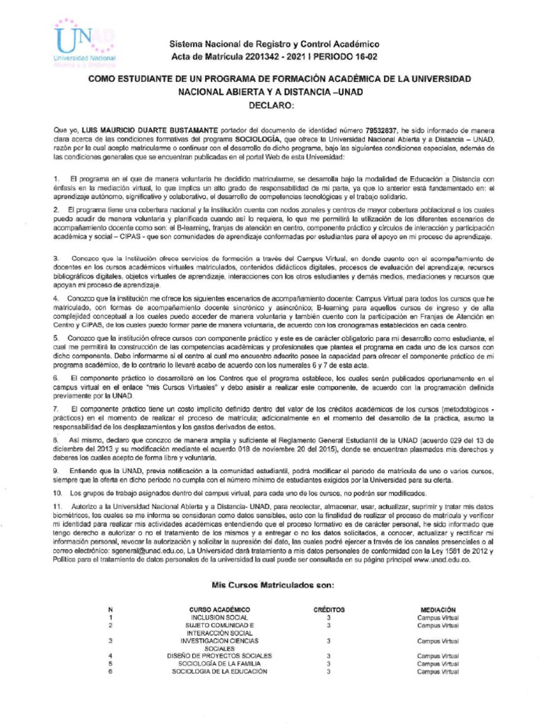 Acta de Matrícula-Comprimido | PDF | Cognición | Modificación de comportamiento