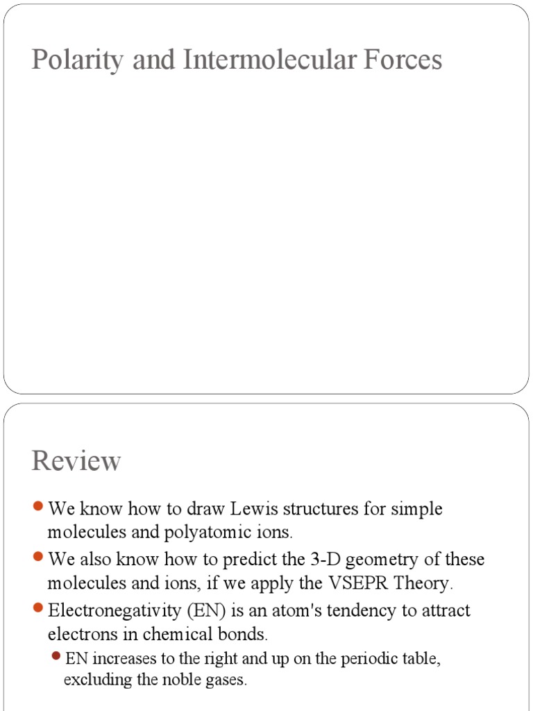 Polarity and Intermolecular Forces | PDF | Chemical Polarity | Chemical ...