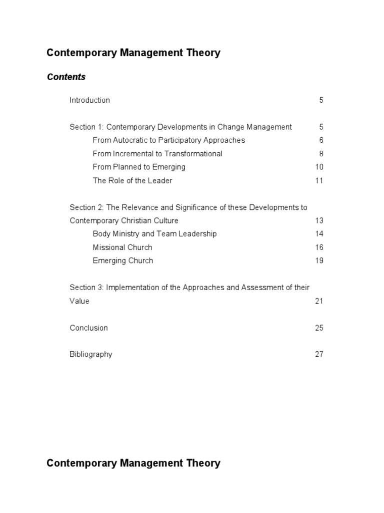 Contemporary Management Theory | PDF | Change Management | Leadership