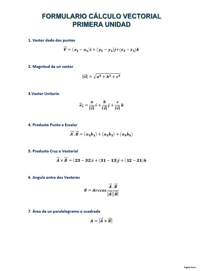 Formulario Cal. Vectorial | PDF | Vector Euclidiano | Geometria plana)