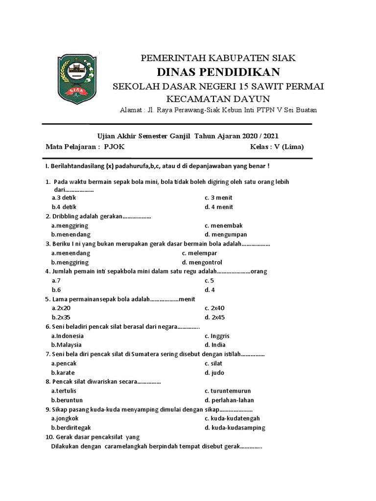 Soal Kelas 5 PJOK | PDF