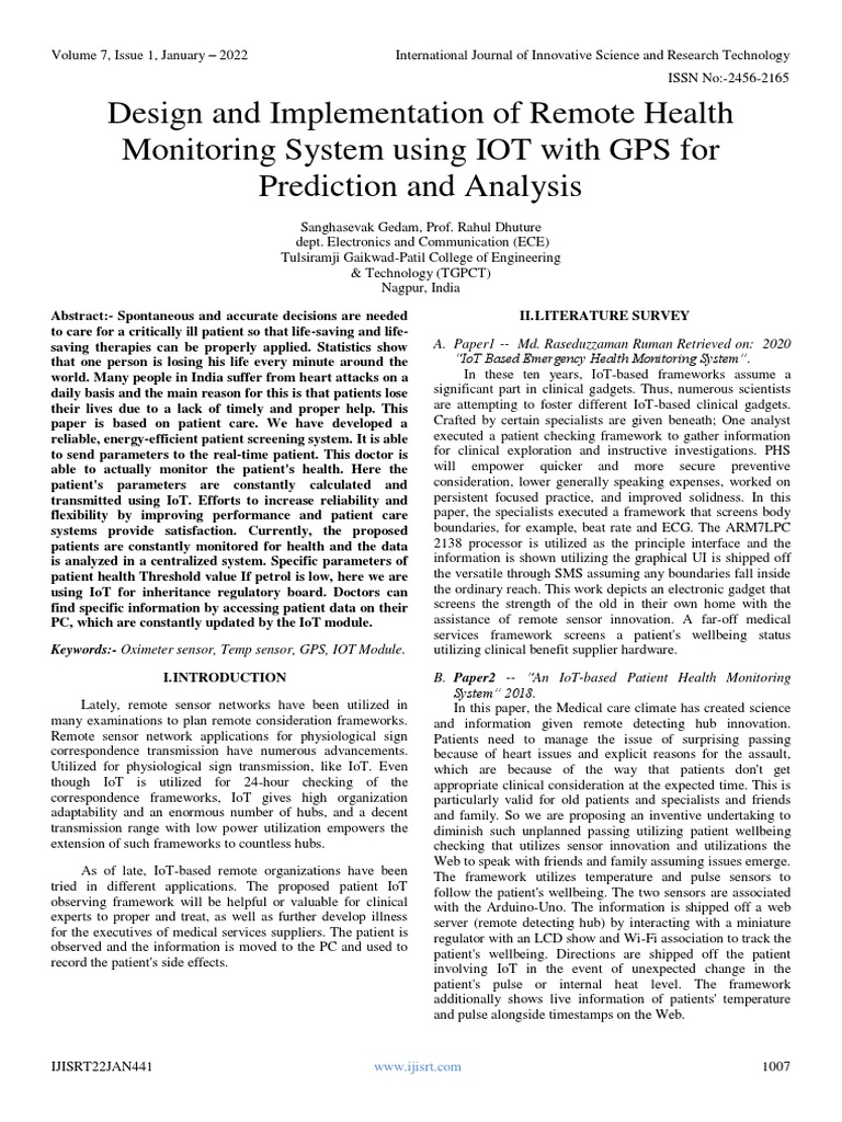 Design and Implementation of Remote Health Monitoring System Using IOT ...