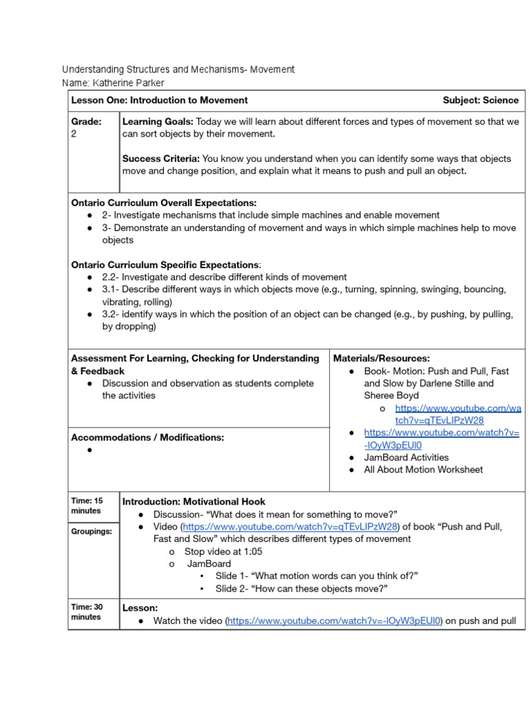 Grade 2 Understanding Structures and Mechanisms - Movement | Download ...