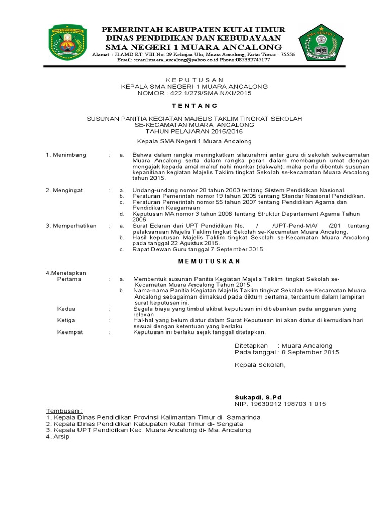 Contoh SK Panitia Majelis Taklim | PDF