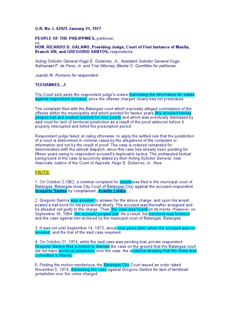 Legal Analysis of Estafa Case | PDF | Statute Of Limitations | Bail