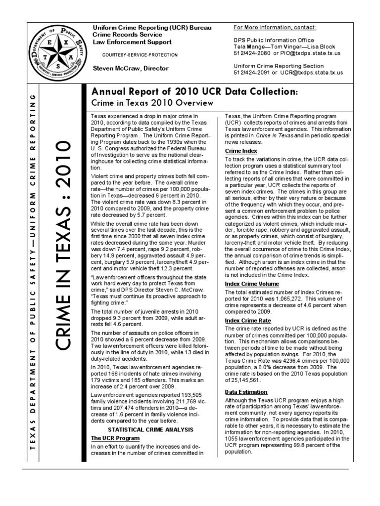 Crime in Texas 2010 Report | PDF | Uniform Crime Reports | Hate Crimes