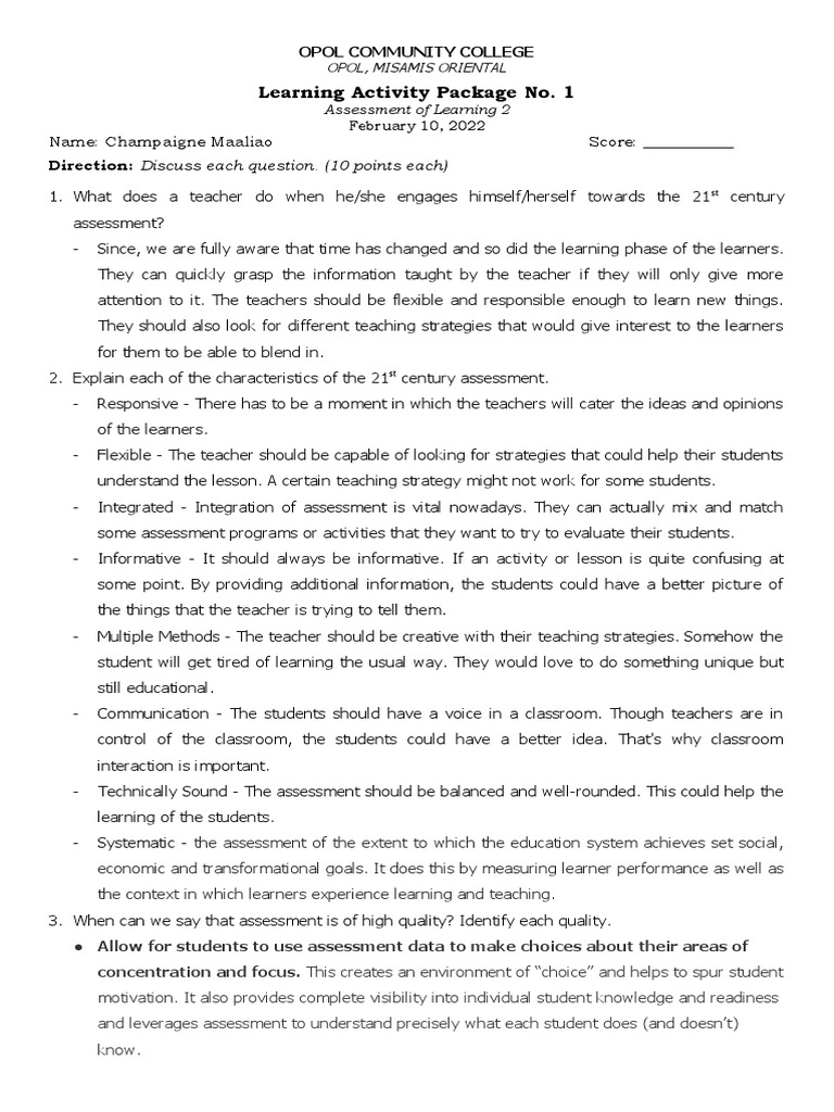 LAP No. 1-Assessment of Learning 2 | PDF | Educational Assessment ...