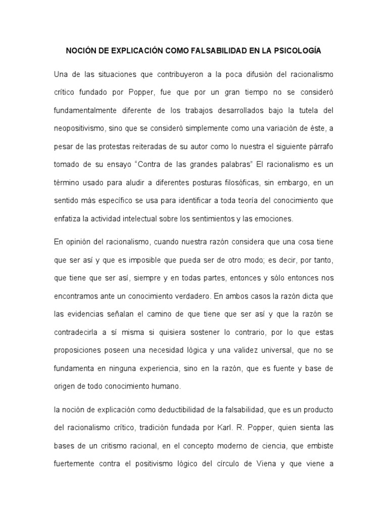 Noción de Explicación Como Falsabilidad en La Psicología | PDF | Karl ...