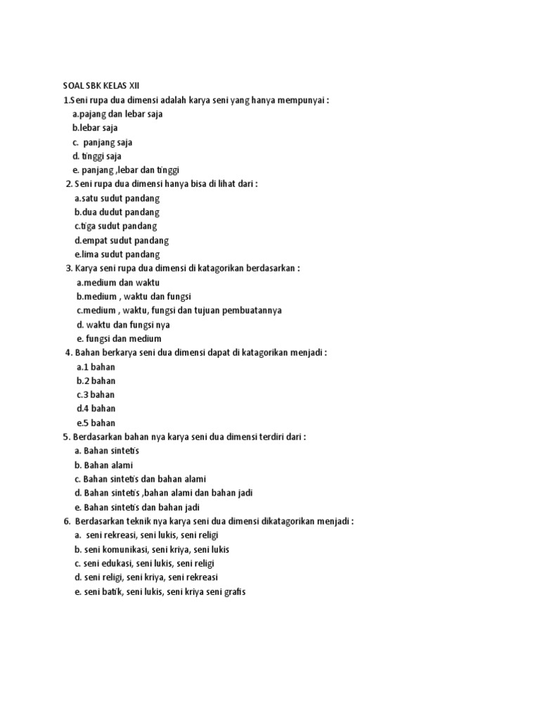 Soal SBK Kelas Xii | PDF | Griya & Taman | Seni