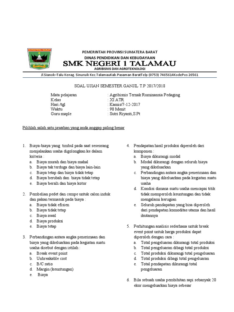 Soal Ruminansia Pedaging | PDF | Bisnis