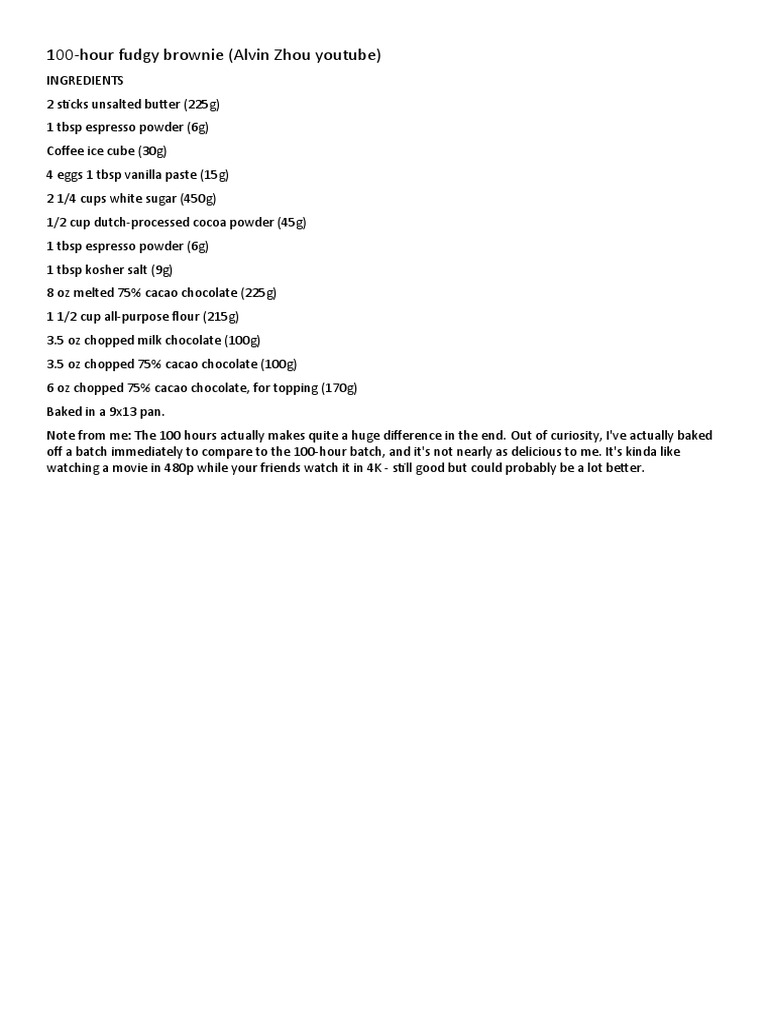 Brownie 100 Hour Fudgy Brownie Alvin Zhao | PDF