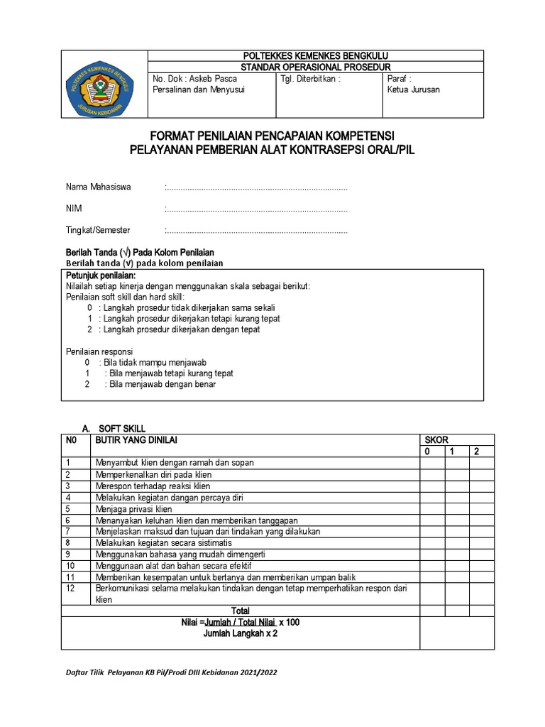 Daftar Tilik Pelayanan KB Pil | PDF