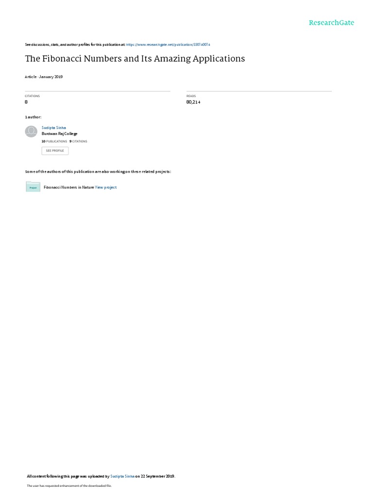 The Fibonacci Numbers and Its Amazing Applications: January 2019 | PDF ...